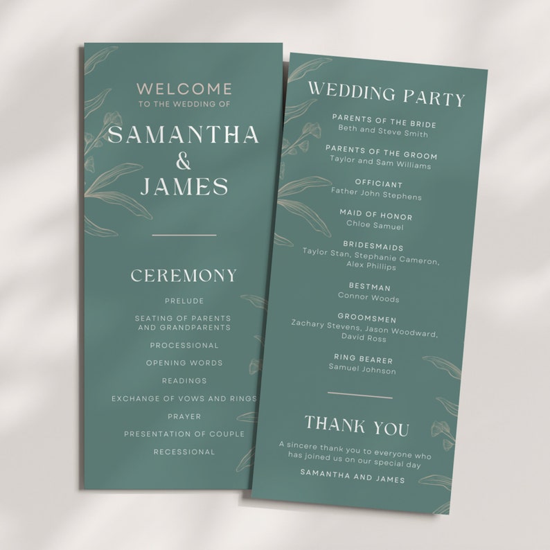 Sage Green Wedding Program Template Green Wedding Timeline Wedding ...