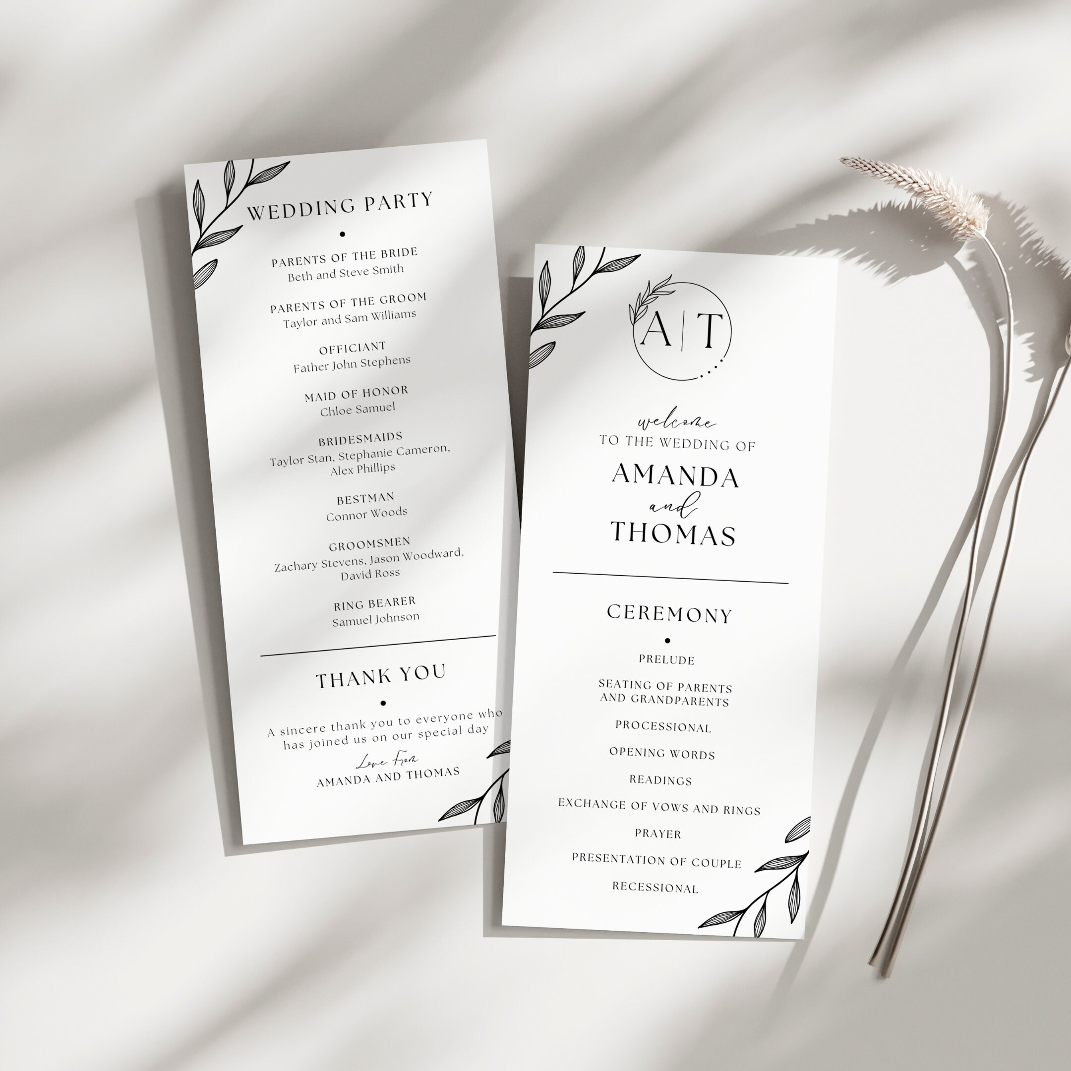 Monogram Wedding Program Template Printable Order of Service Wedding Ceremony Catholic Ceremony ...