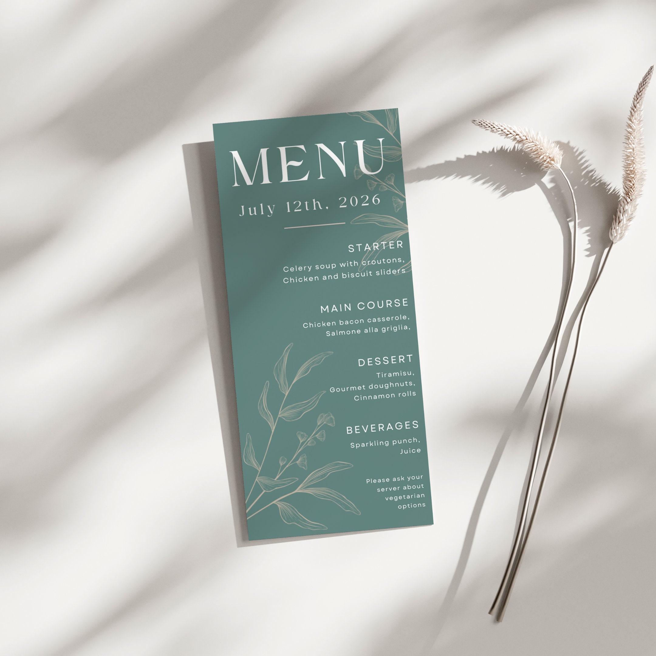 Sage Green Wedding Menu Template | Simple Wedding Menu | Modern Wedding ...