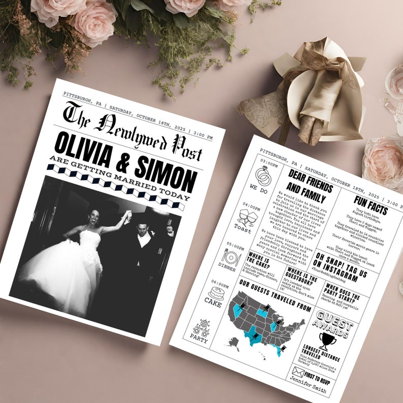 Wedding Newspaper Template Canva | Editable Wedding Itinerary ...