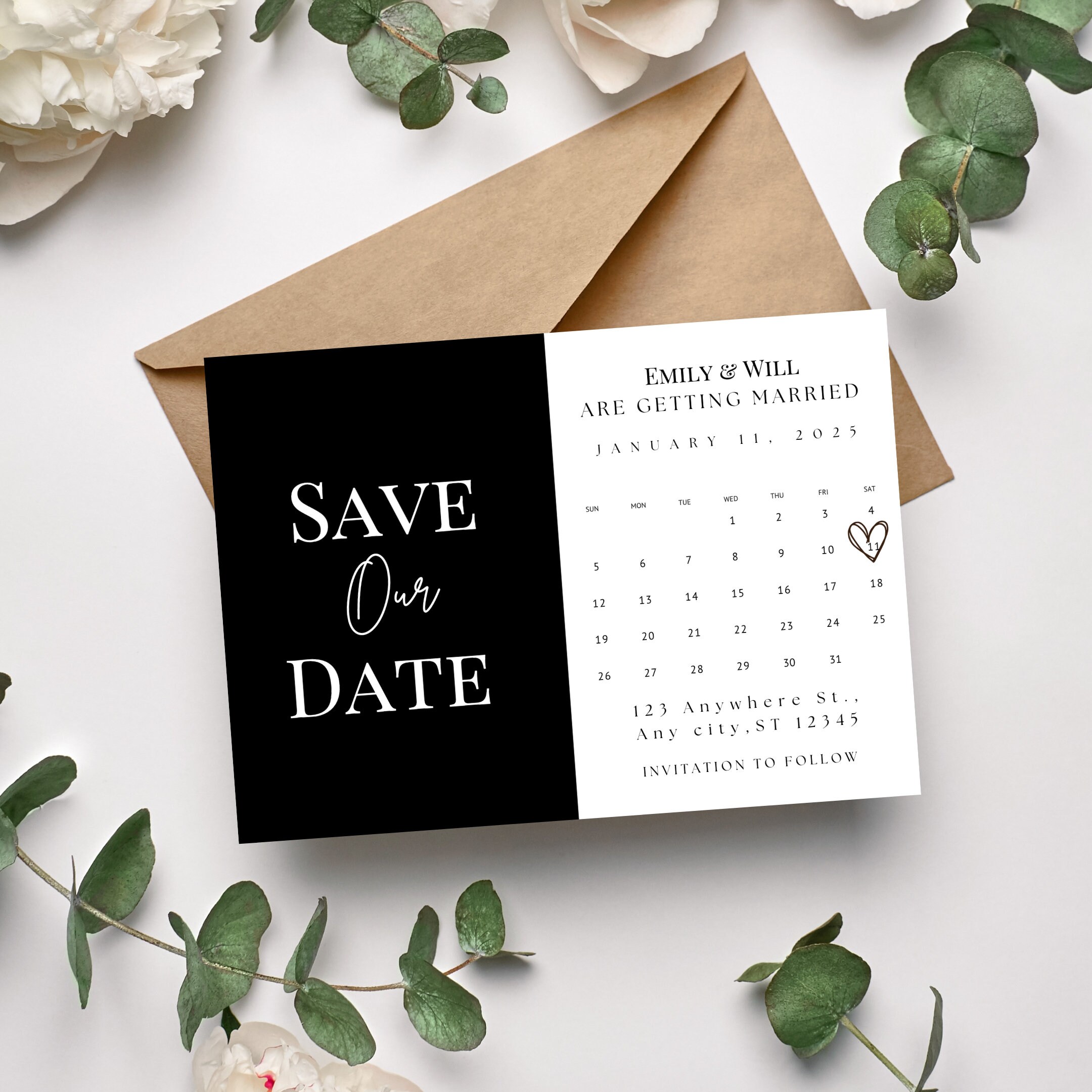 Calendar Save the Date Template | Elegant Wedding Save the Date ...