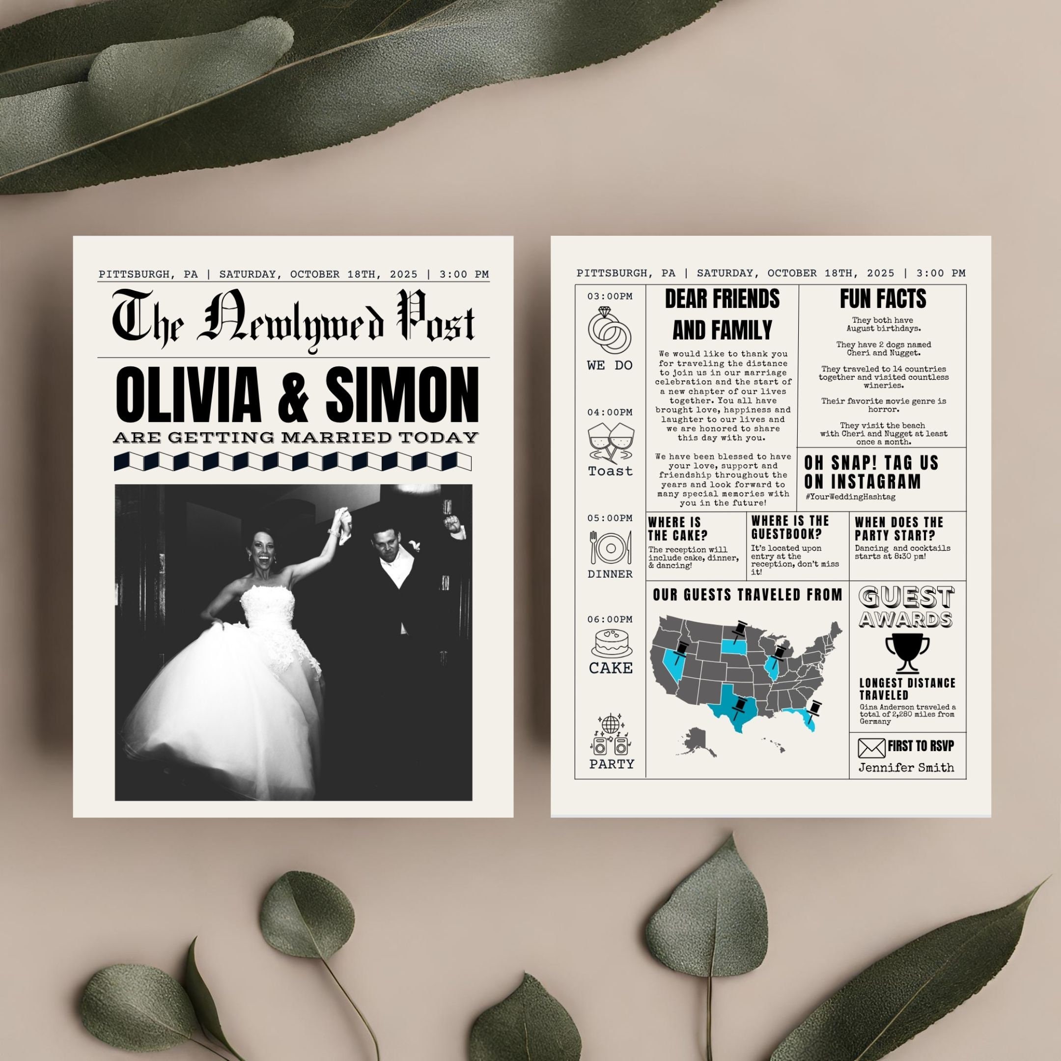 Wedding Newspaper Template Canva | Editable Wedding Itinerary ...