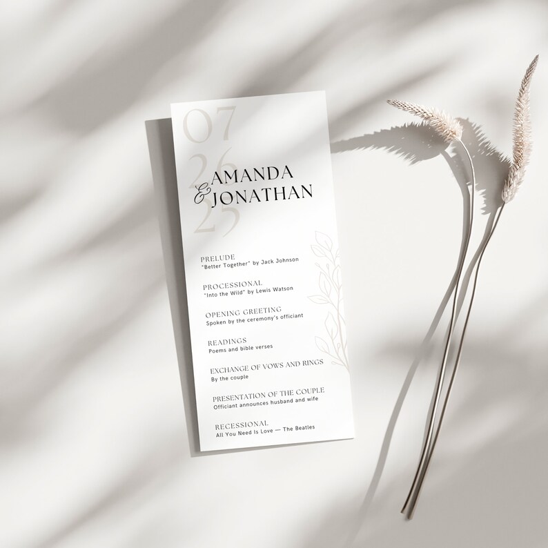 Wedding Ceremony Program Template Wedding Ceremony Template Card ...