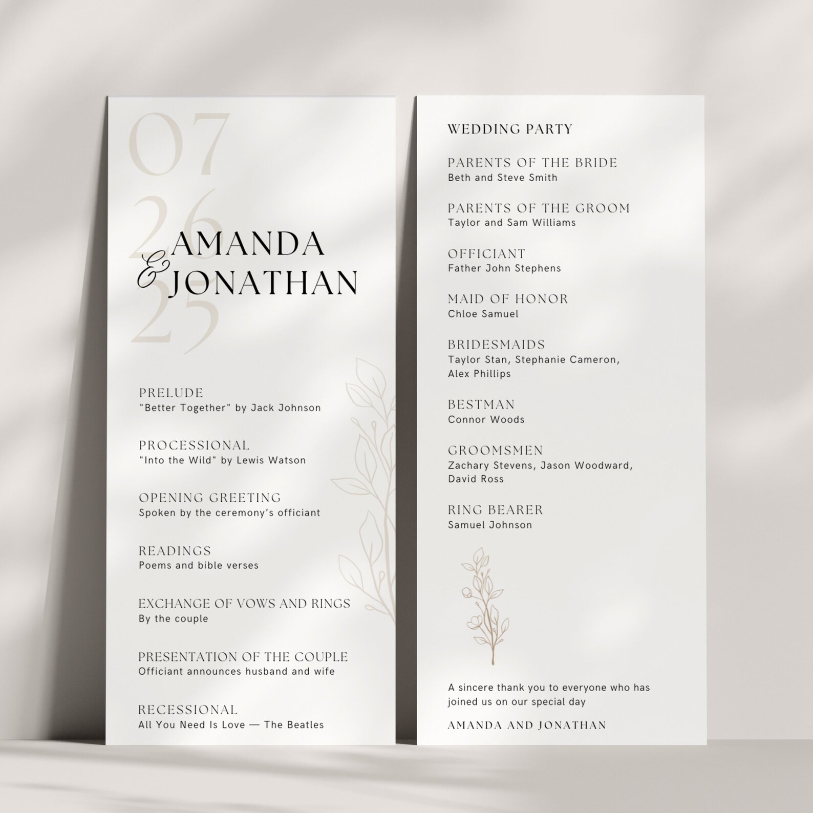 Wedding Ceremony Program Template | Wedding Ceremony Template Card ...