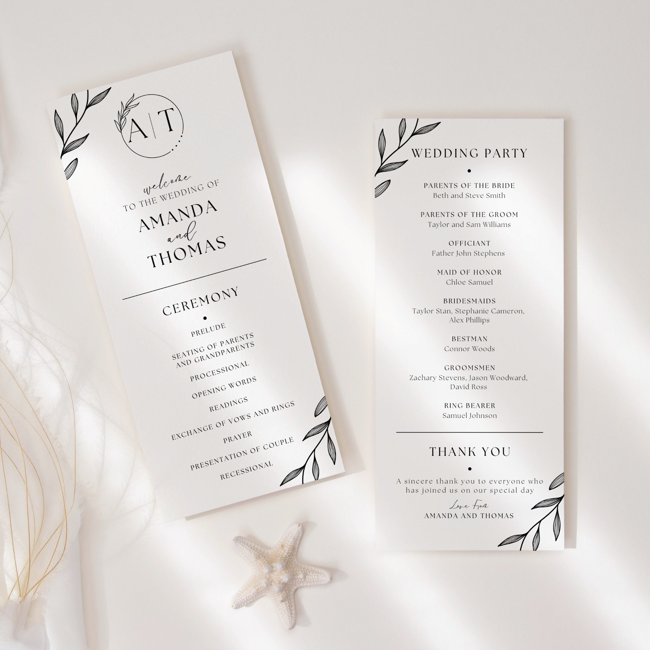 Monogram Wedding Program Template Printable Order of Service Wedding ...