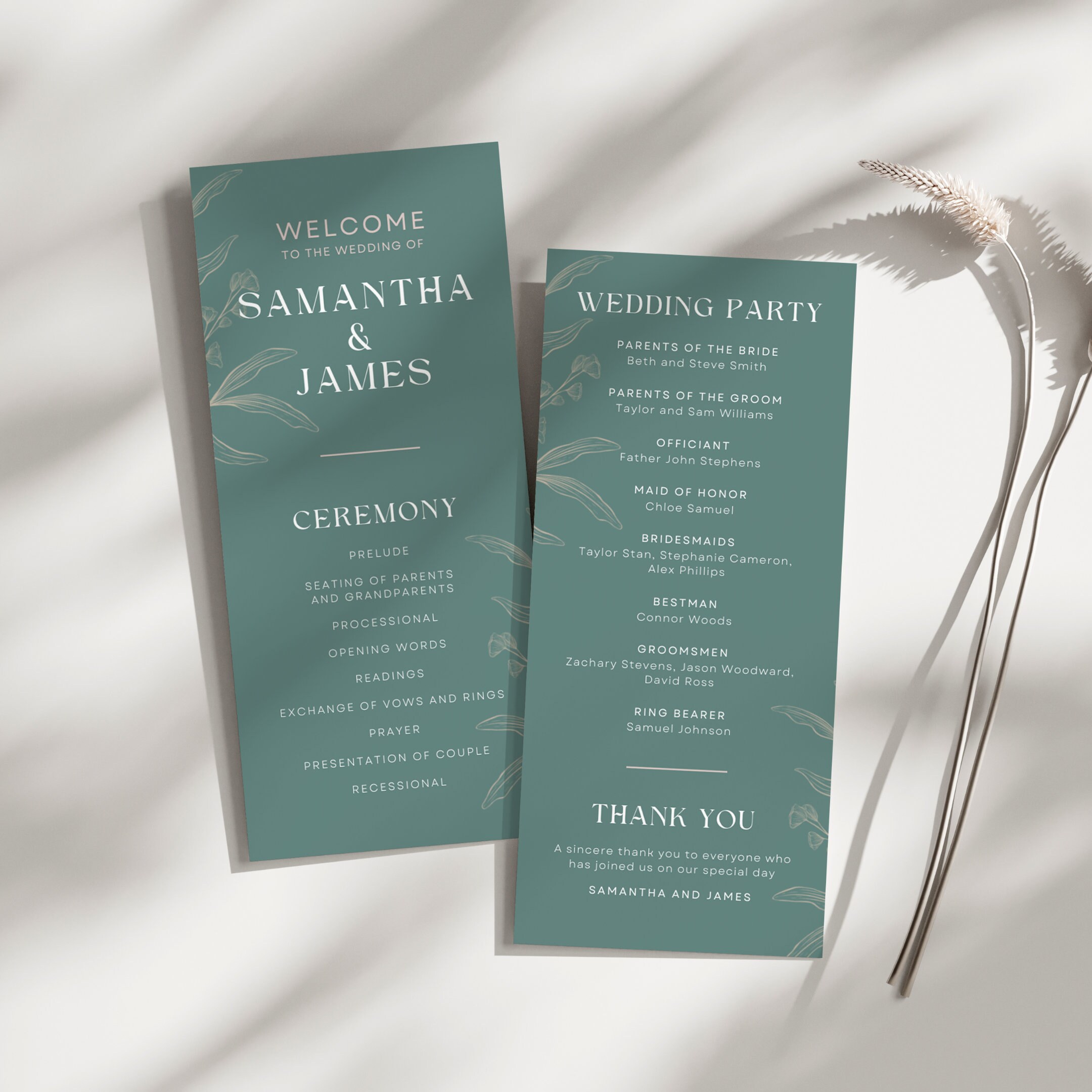 Sage Green Wedding Program Template Green Wedding Timeline Wedding ...