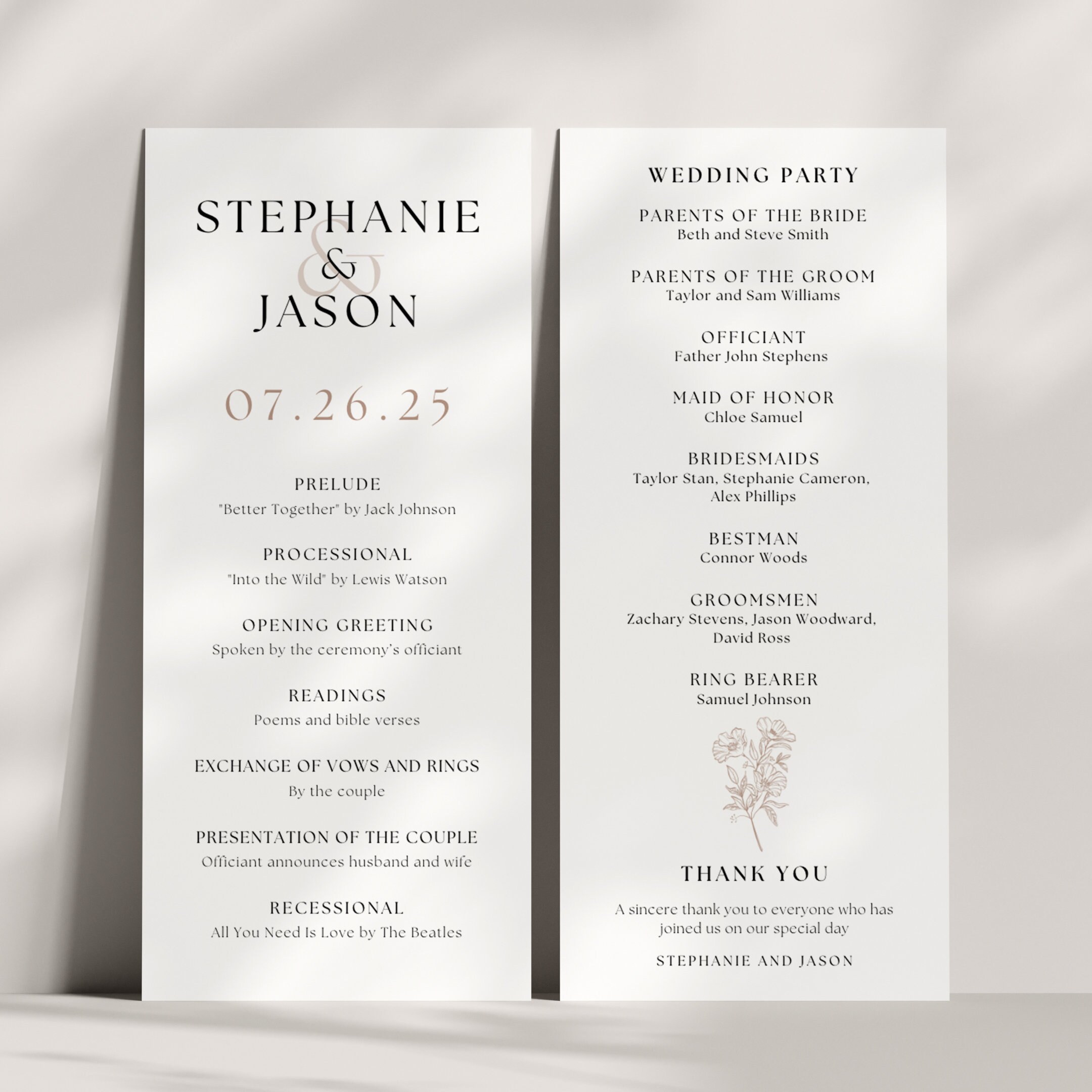 Wedding Ceremony Program Template Wedding Ceremony Template Card Order ...
