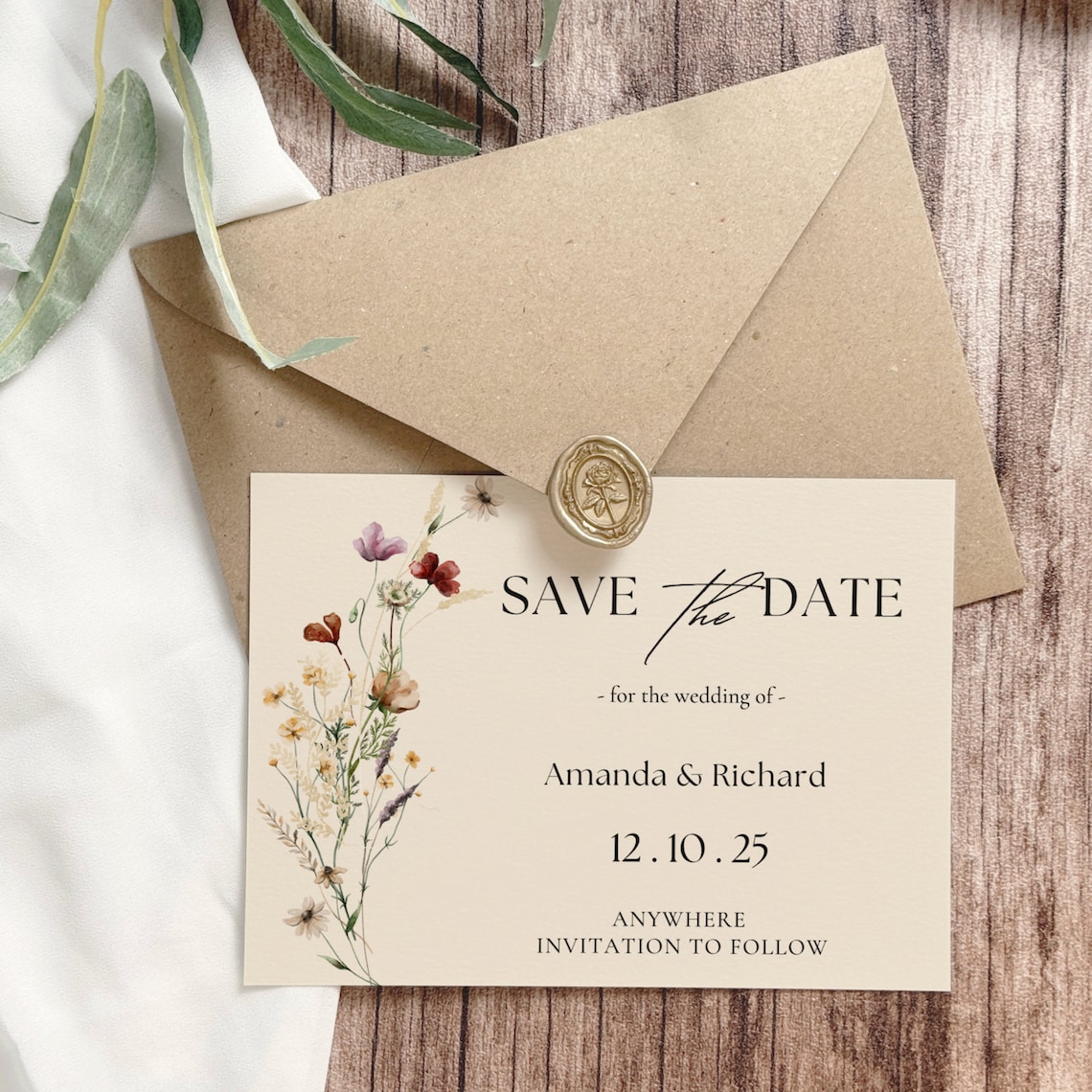 Wildflower Save the Date Instant Download Meadow Garden Flowers ...