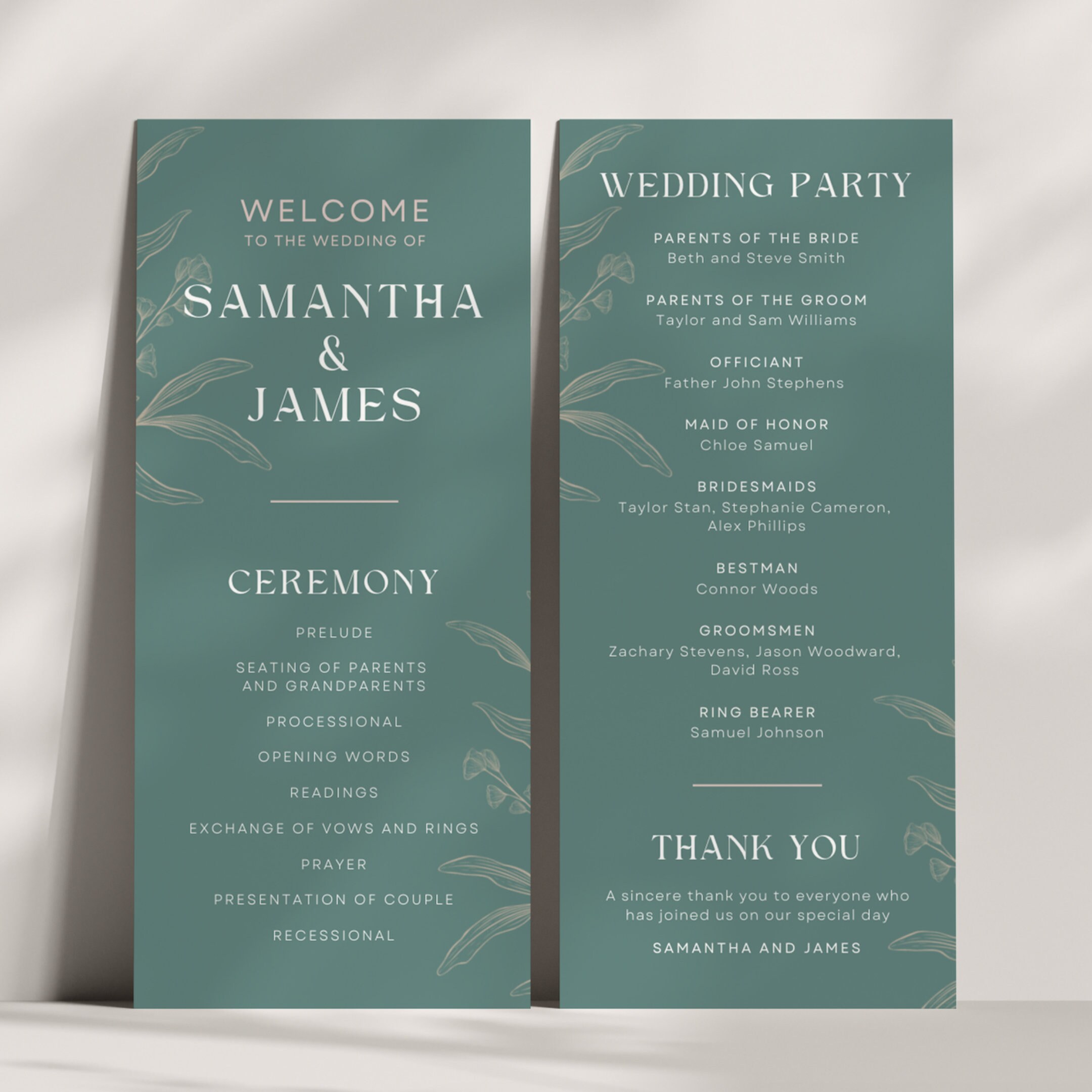 Sage Green Wedding Program Template Green Wedding Timeline Wedding ...