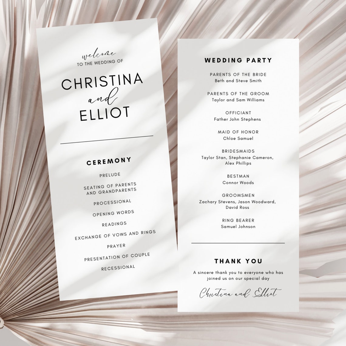 Wedding Program Template Elegant Wedding Ceremony Program Boho Wedding Program Timeline Template ...