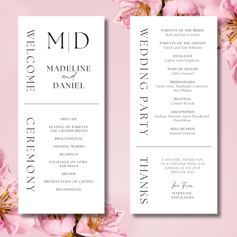 Elegant Wedding Program Template | Editable Wedding Program | Minimalist Wedding Program ...