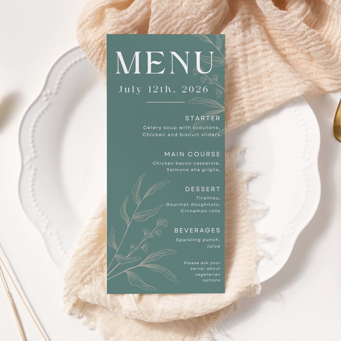 Sage Green Wedding Menu Template Simple Wedding Menu Modern Wedding ...