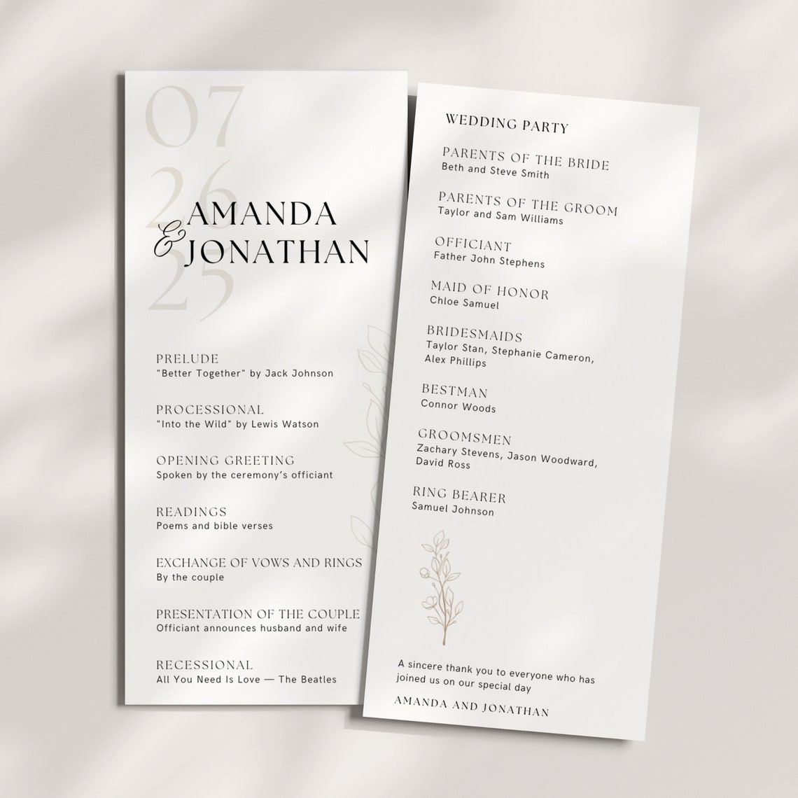 Wedding Ceremony Program Template Wedding Ceremony Template Card ...