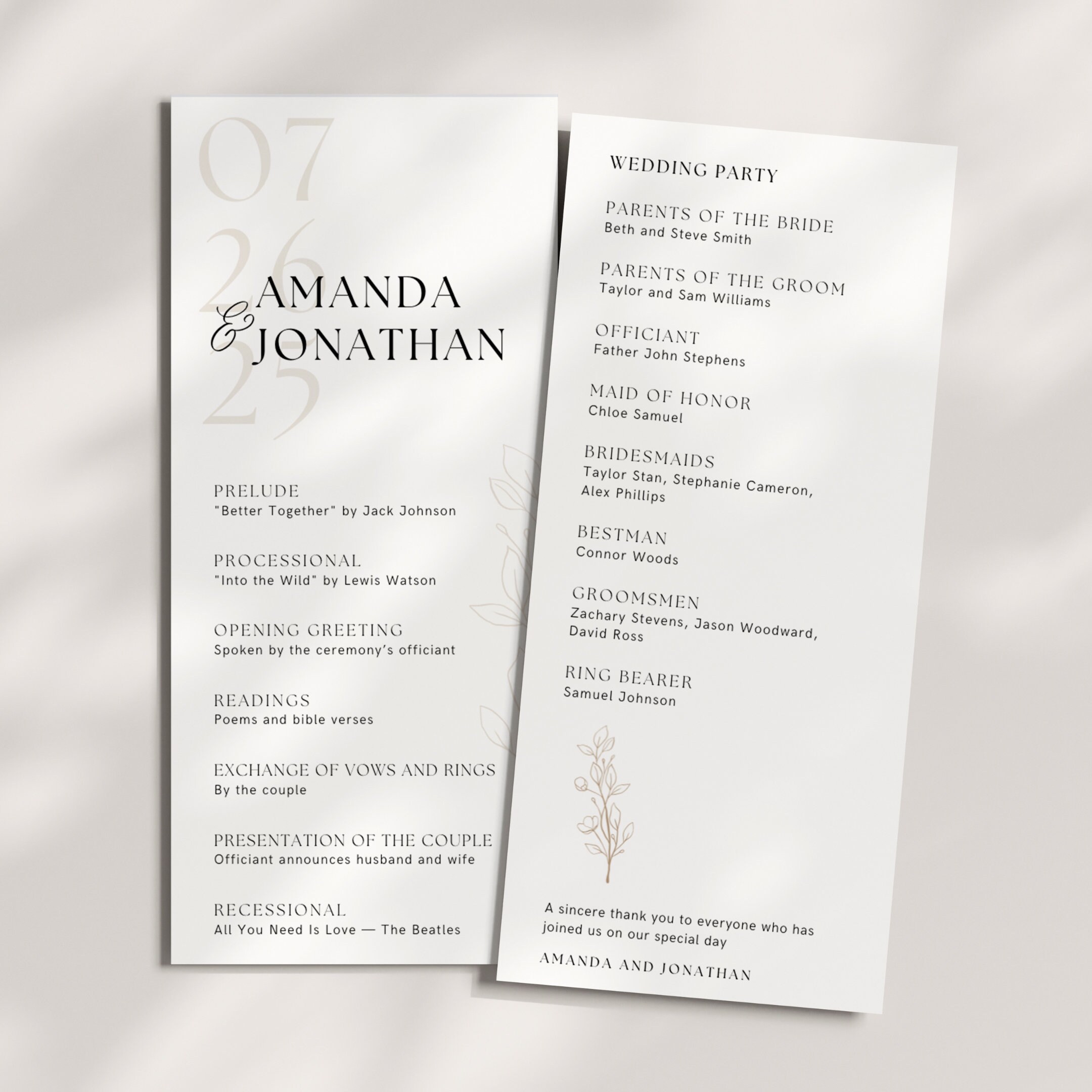 Wedding Ceremony Program Template | Wedding Ceremony Template Card ...