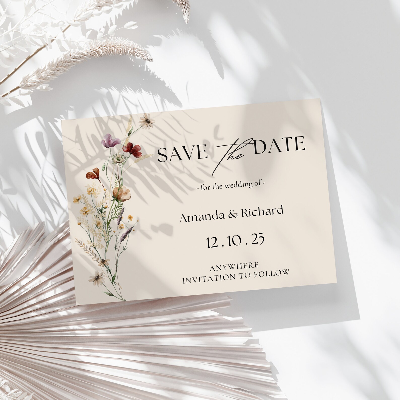 Wildflower Save the Date | Instant Download | Meadow Garden Flowers ...