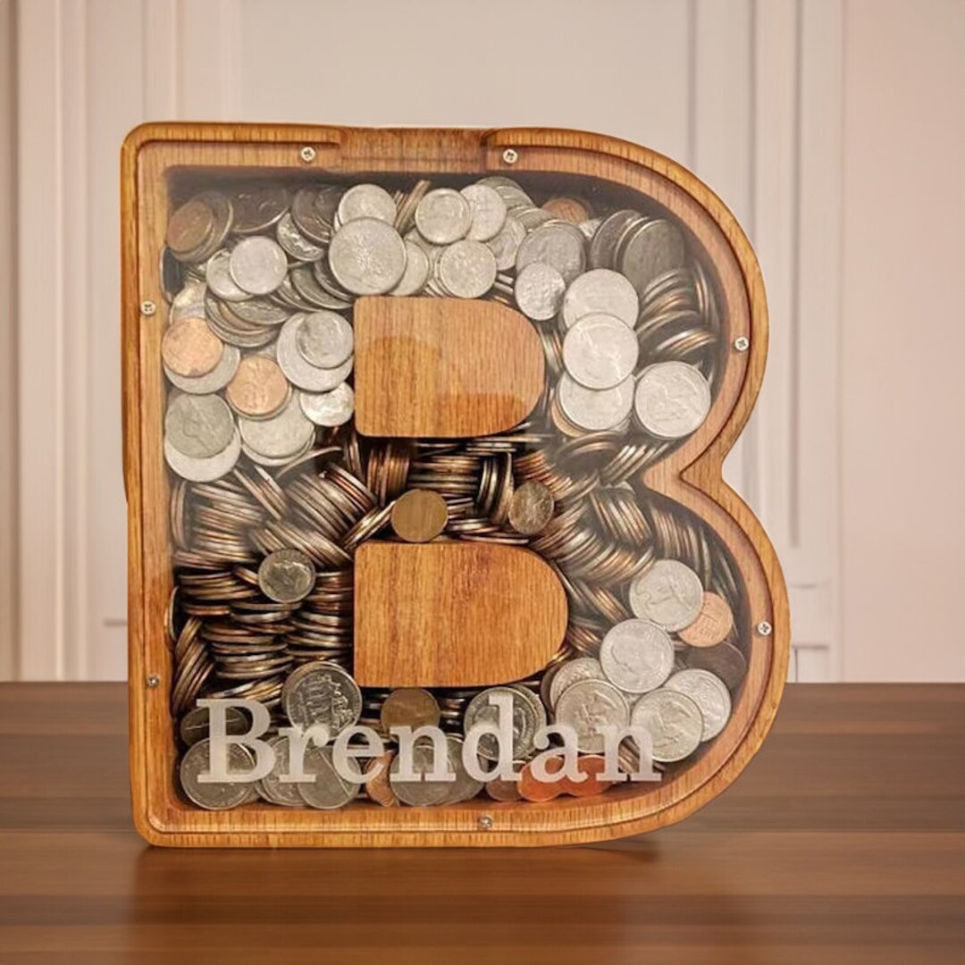 Wood Alphabet Letter Bank Money Box Birthday Personalized Large Wooden ...