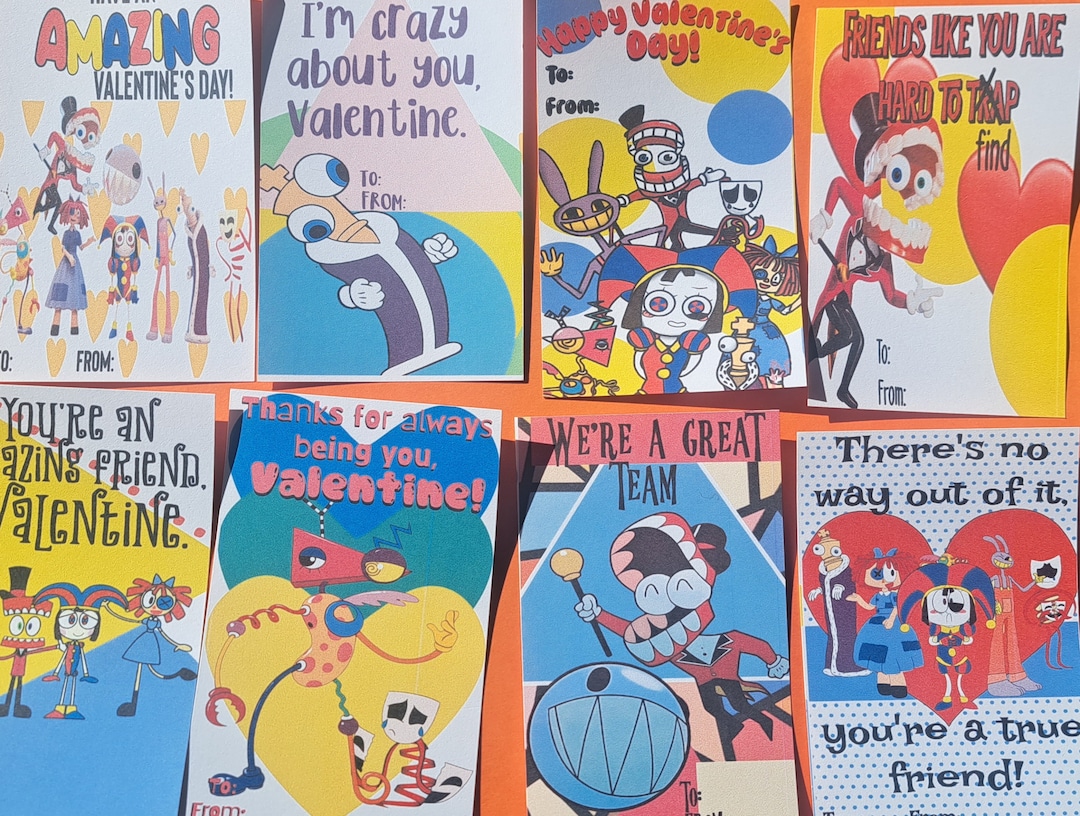 Digital Circus Valentines, Diy Digital Circus Cards, Print at Home ...