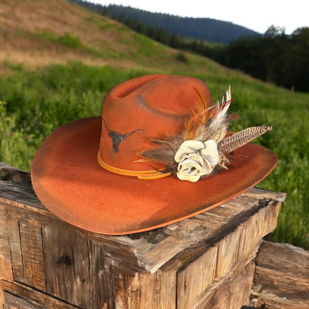 UT Longhorn Burned Cowboy Hat and Fascinator - Etsy