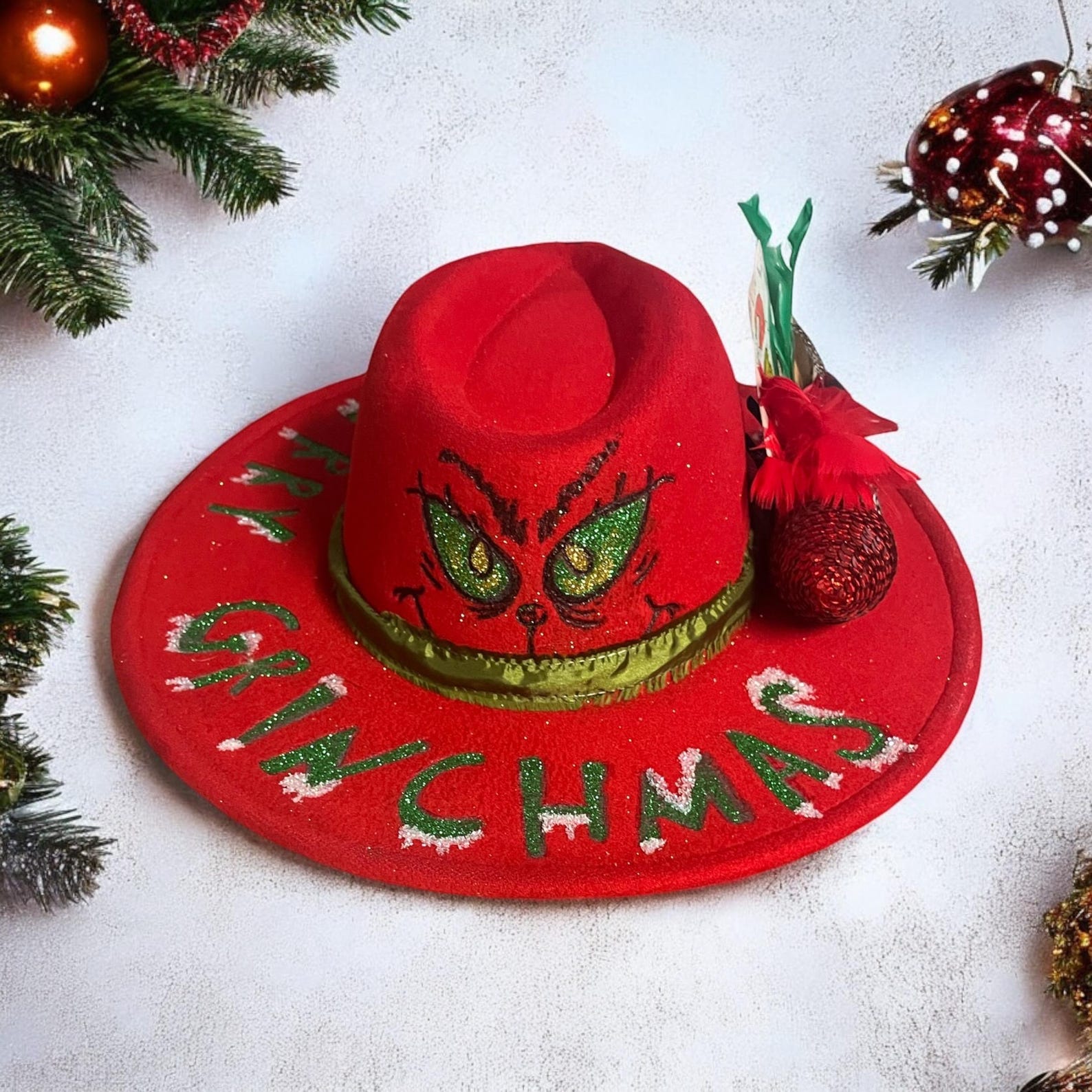 Grinch Burned Hat With Fascinator. - Etsy