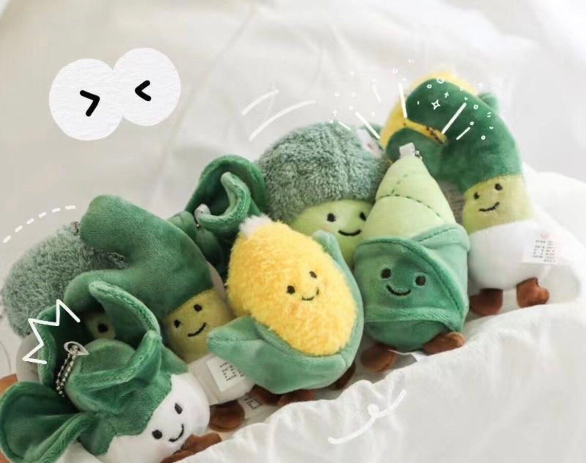 Vegetable Soft Plush Keychain - Corn, Broccoli, Chives, Bak Choy ...