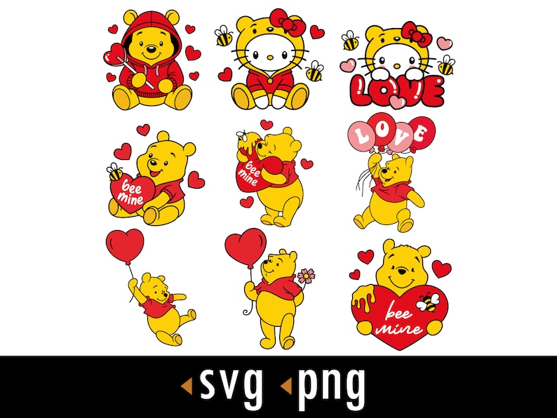 Winnie the Pooh, Bee Mine Svg, Valentine Day Svg, Heart Svg, Png, Cut ...