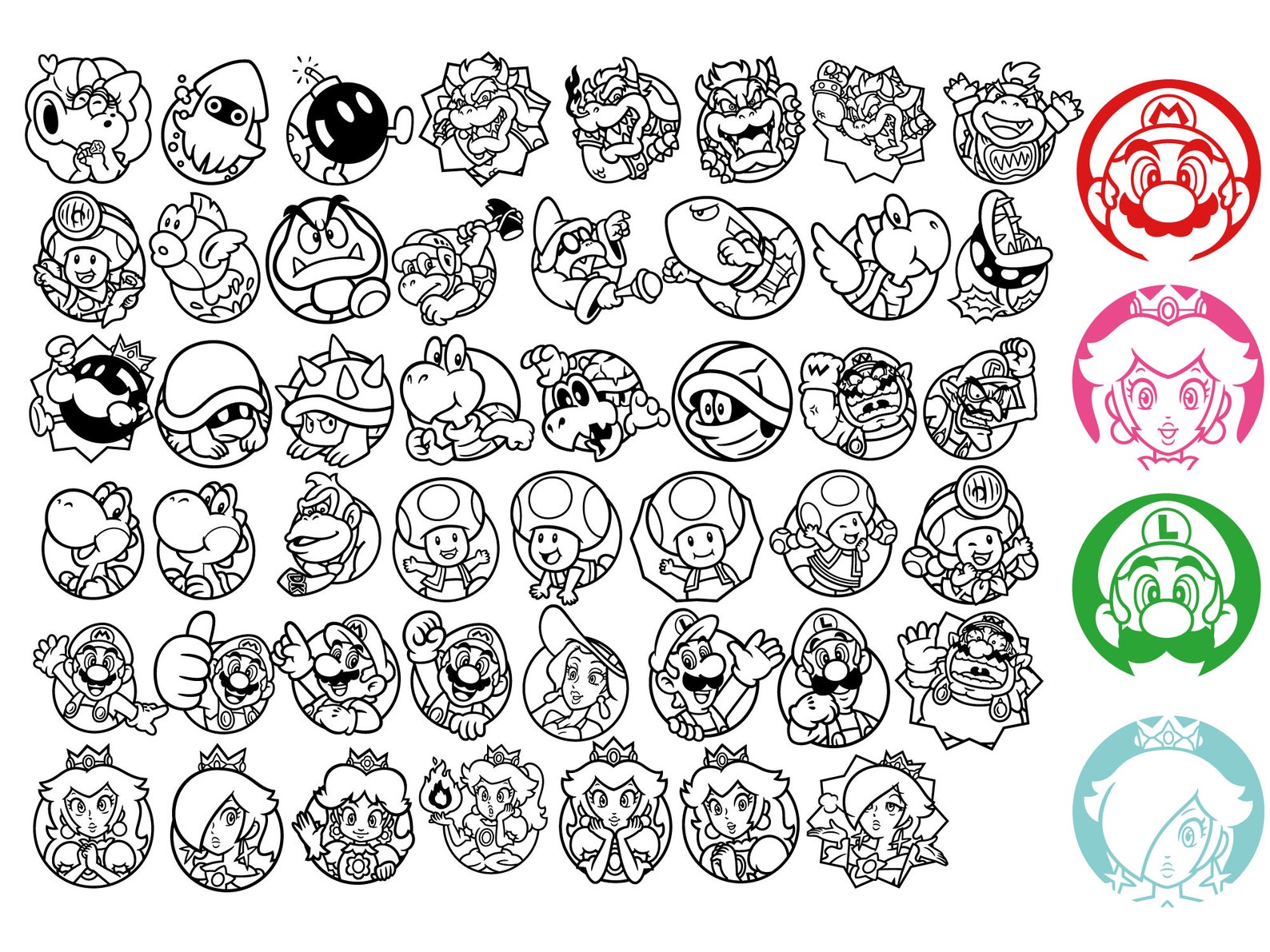 Retro Games Icons Outline, Characters Outline SVG, Cut Files for Cricut ...