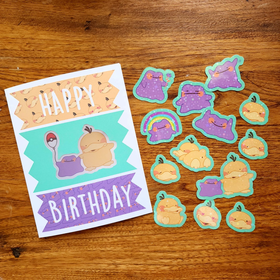 Happy Birthday Psyduck and Ditto Pokémon Greeting Card Plus Stickers ...