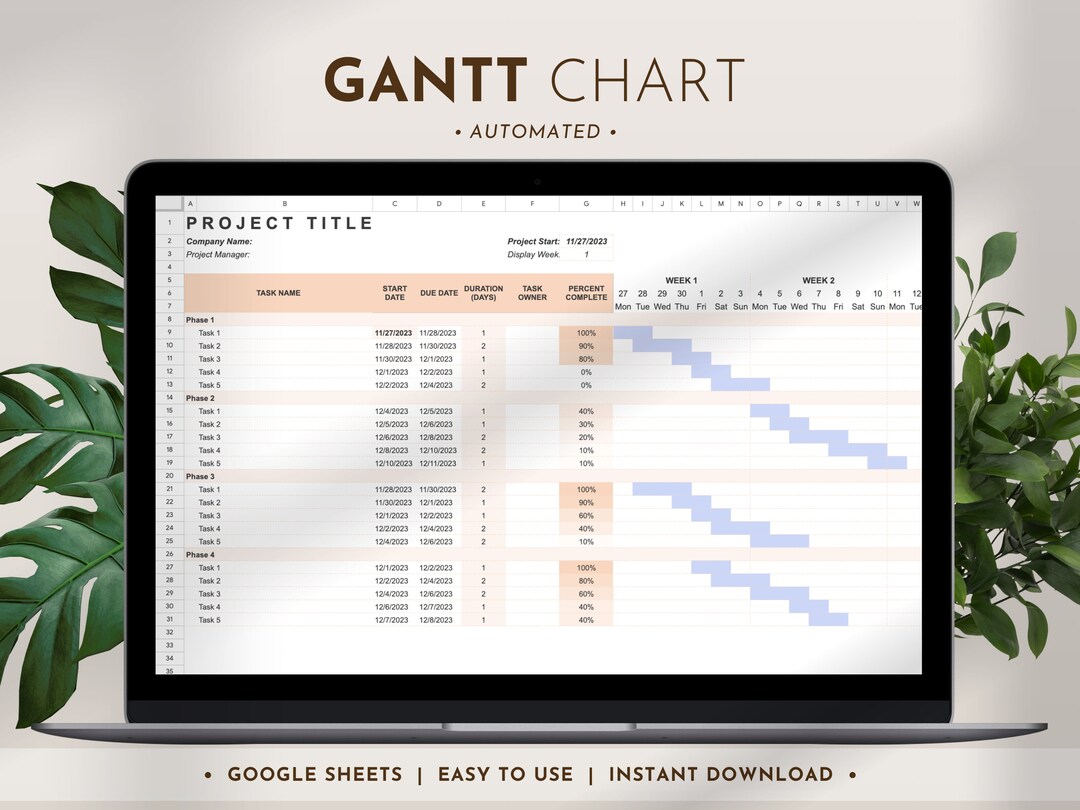 Gantt Chart Google Sheets, Project Tracker Template, Project Management ...