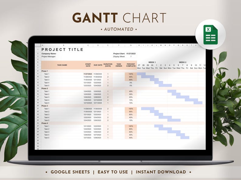 Gantt Chart, Project Schedule, Project Plan Tracker, Project Timeline, Project Management Tool ...
