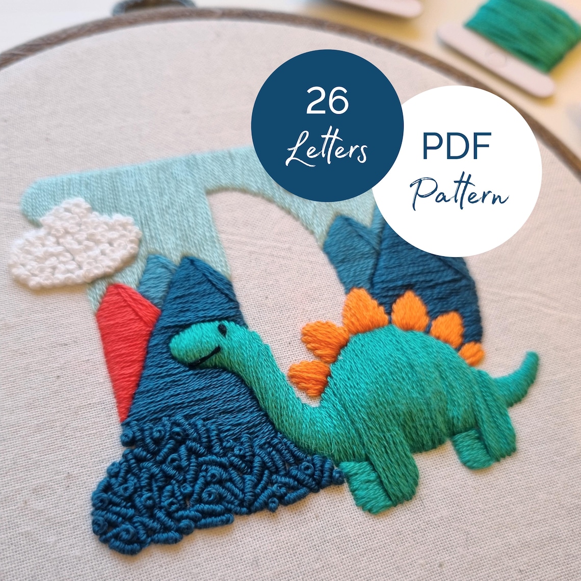 Dinosaur Alphabet Hand Embroidery Pattern: A-Z Letter Templates ...
