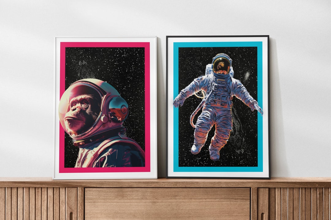 Astronaut and Space Monkey Digital Art Prints, Sci-fi Wall Decor ...