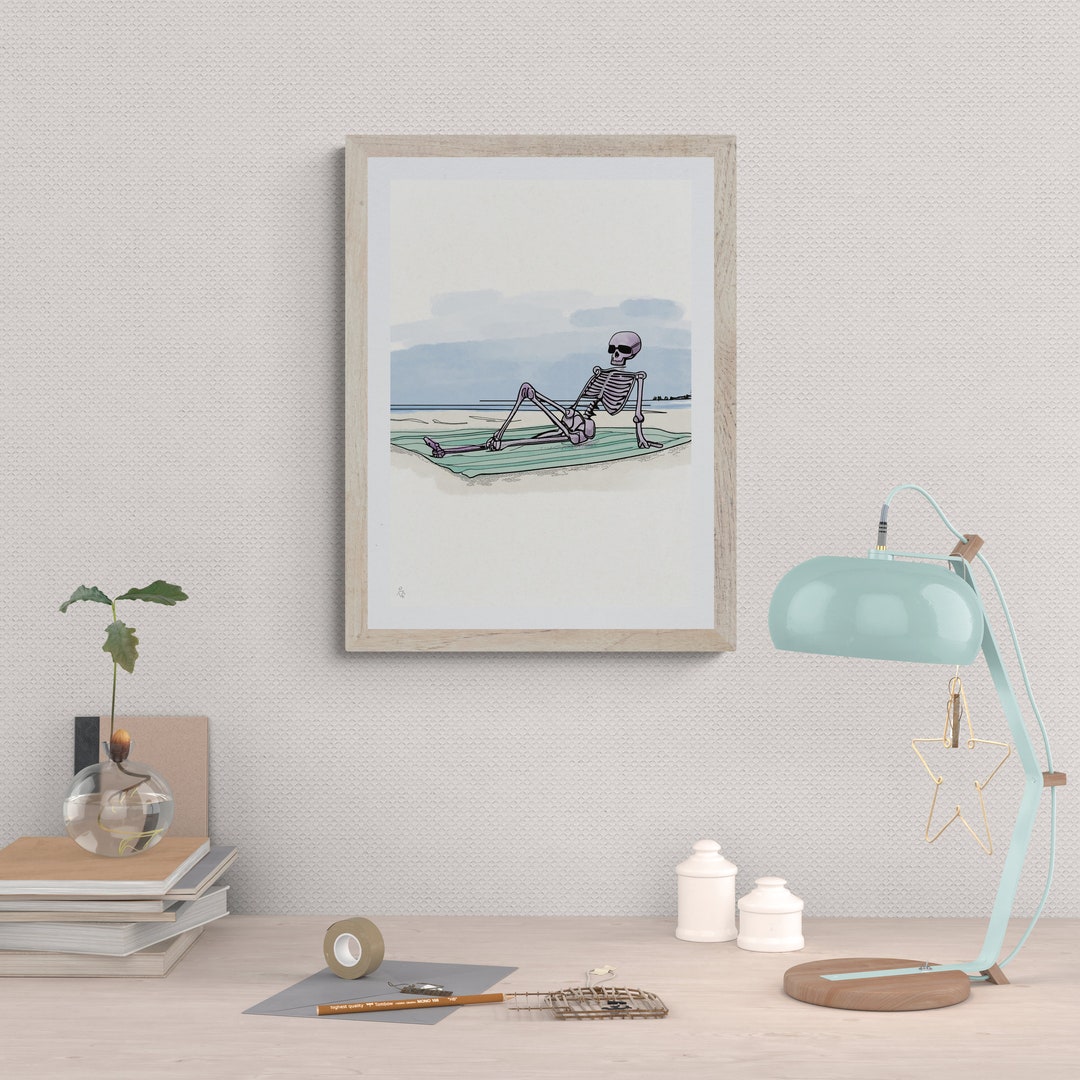 Beach Bones: Quirky Skeleton Sunbathing Print FREE Tracked Shipping - Etsy