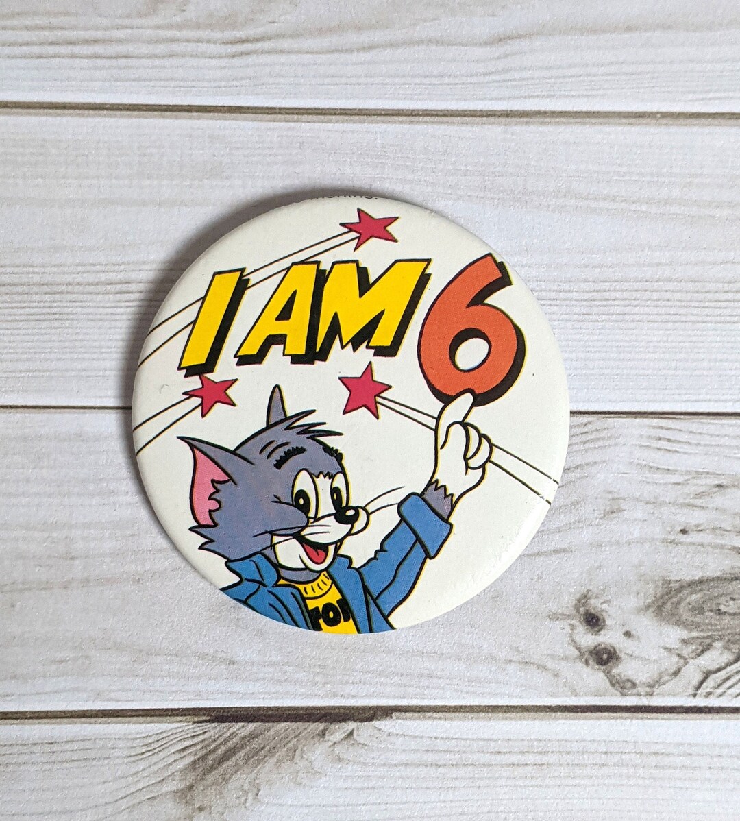 Vintage Tom and Jerry I Am 6 Birthday Pin Badge 56 Mm 1991 TV Show and ...
