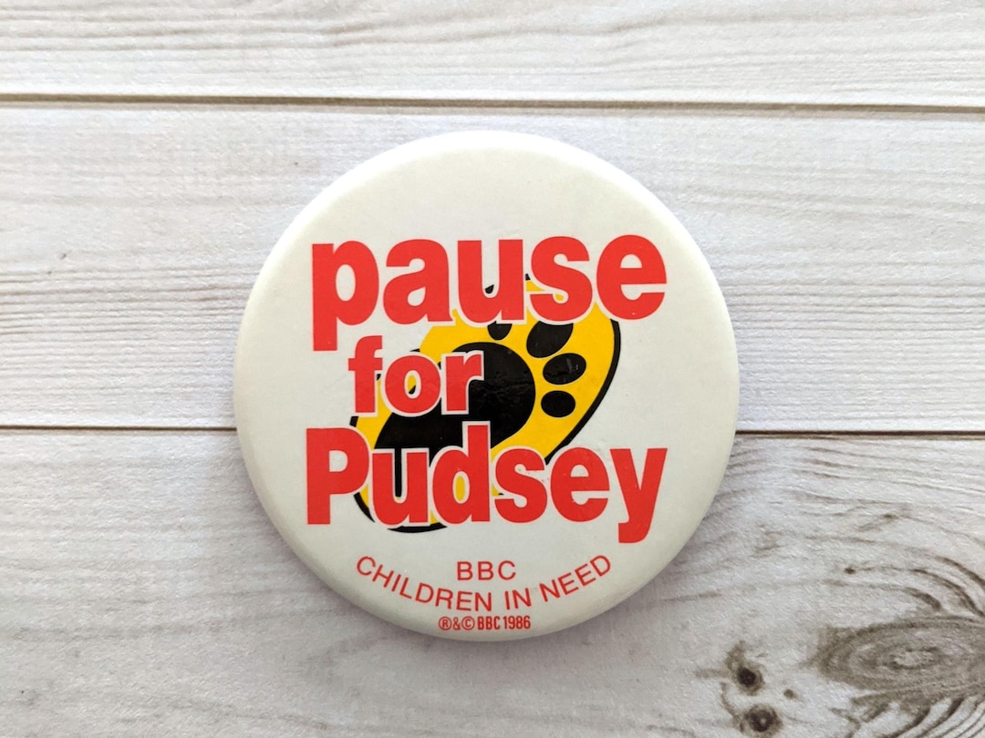 Vintage 'pause for Pudsey' Pin Badge: BBC Children in Need, 80s Charity ...