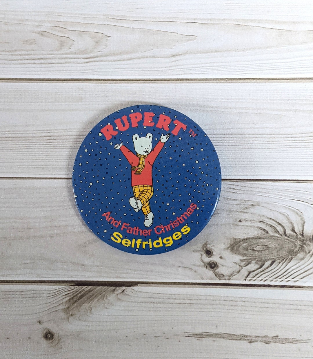 Vintage Rupert the Bear Christmas Selfridges Pin Badge 58 Mm 1991 Badge ...
