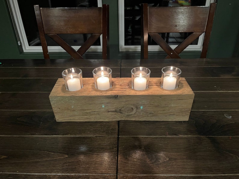 Reclaimed Wood Candle Centerpiece With Tea Lights in Tea Glasses - Etsy
