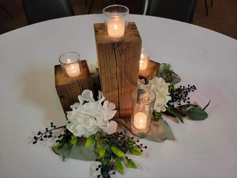 Reclaimed Wood Candle Centerpiece With Tea Lights in Tea Glasses - Etsy