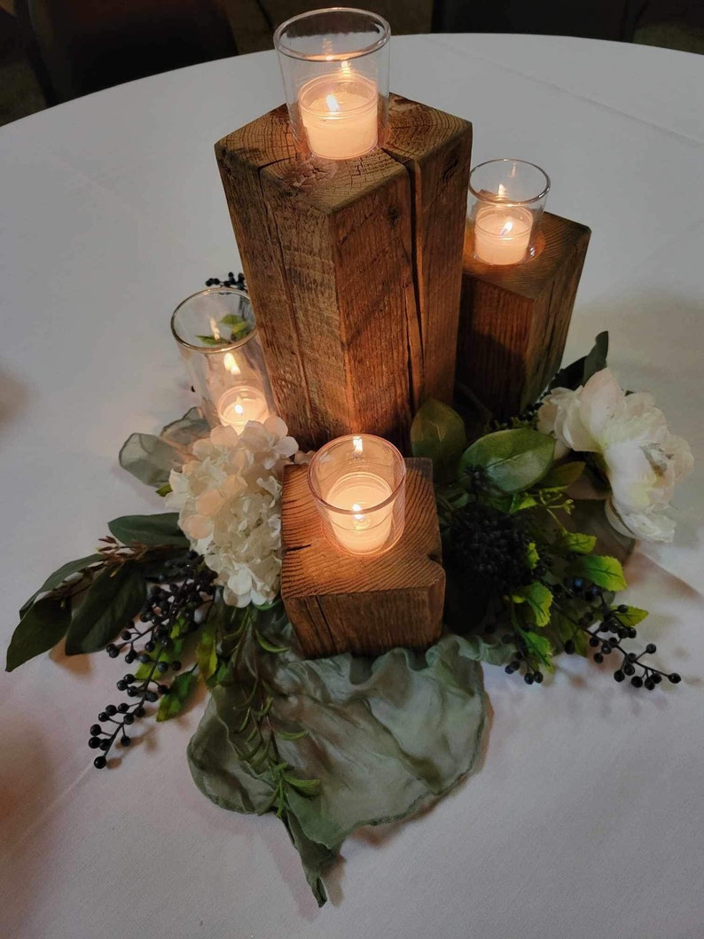 Reclaimed Wood Candle Centerpiece With Tea Lights in Tea Glasses - Etsy