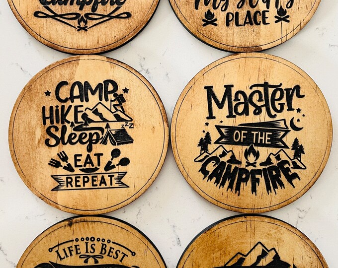 Laser-engraved Wood Camping Drink Coasters - Etsy