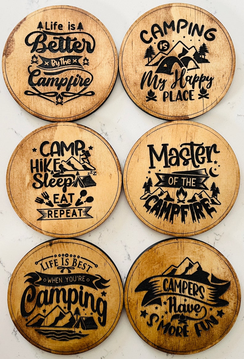 Laser-engraved Wood Camping Drink Coasters - Etsy