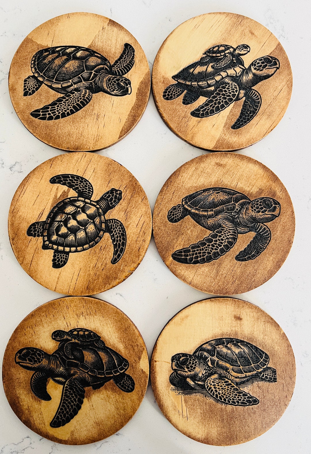 Laser Engraved Wood Sea Turtles Coaster Set With Holder - Etsy