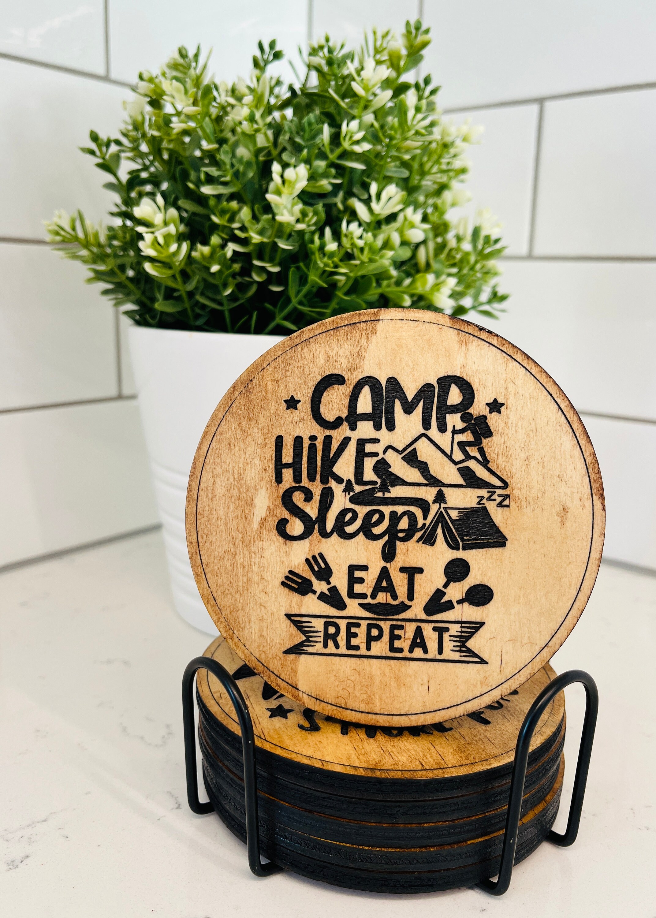 Laser-engraved Wood Camping Drink Coasters - Etsy