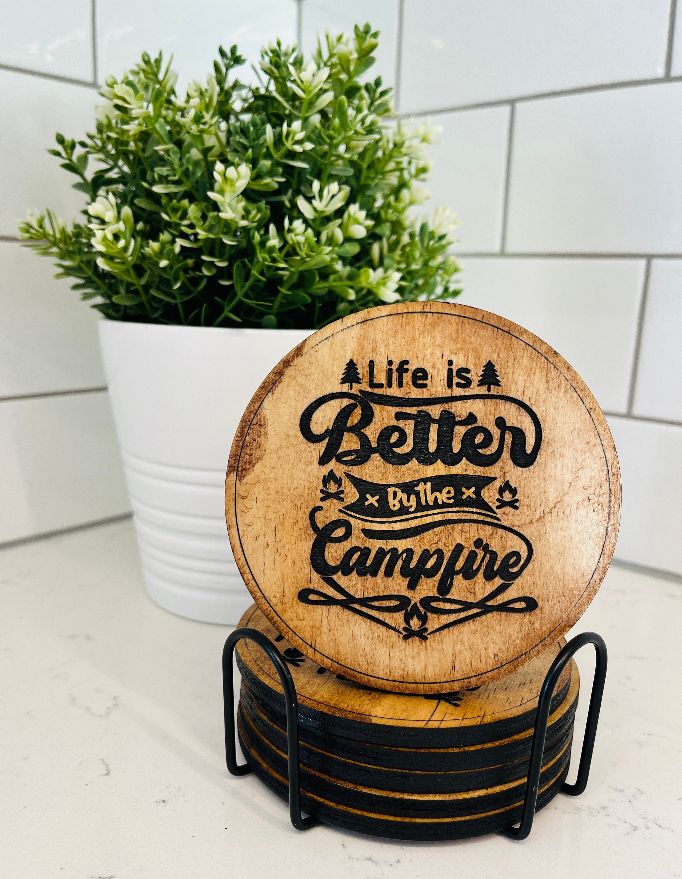 Laser-engraved Wood Camping Drink Coasters - Etsy