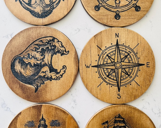 Laser-engraved Wood Nautical Drink Coasters - Etsy