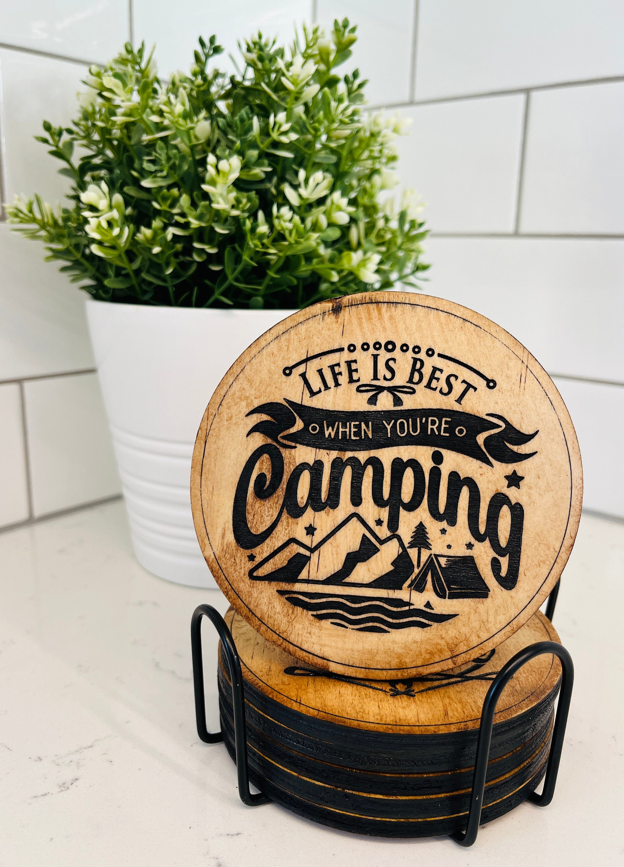 Laser-engraved Wood Camping Drink Coasters - Etsy