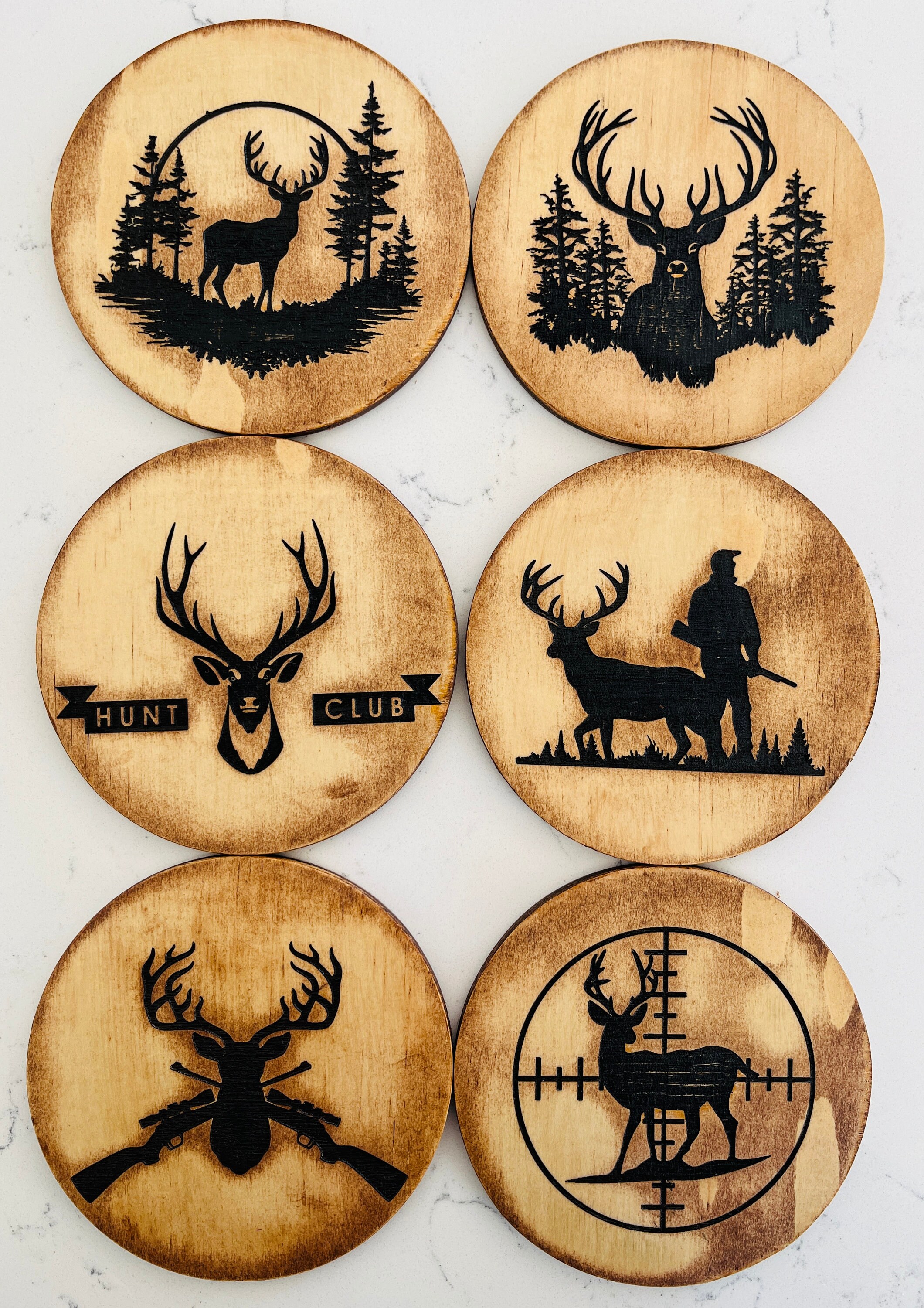 Laser-engraved Wood Hunting Drink Coasters - Etsy