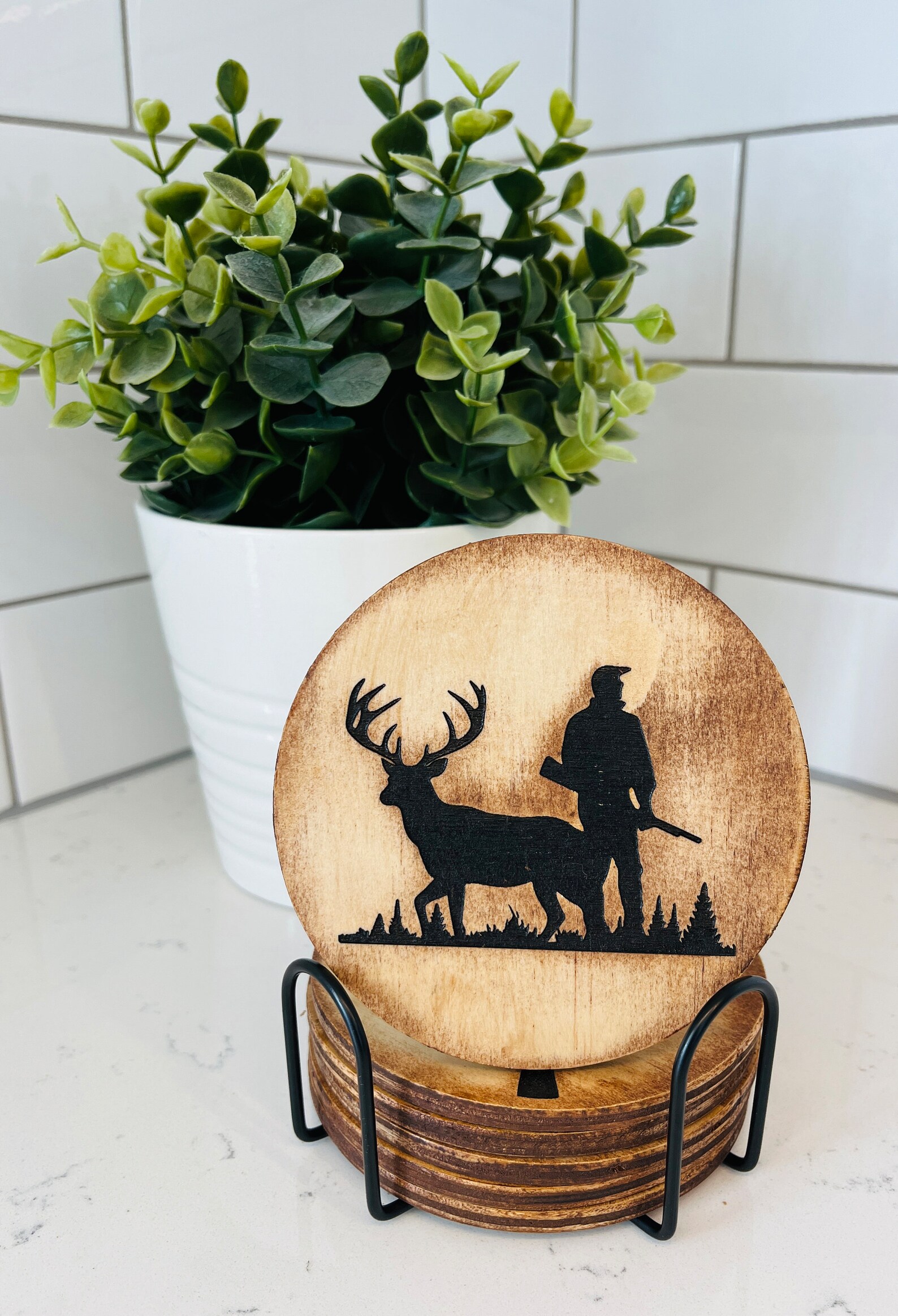Laser-engraved Wood Hunting Drink Coasters - Etsy
