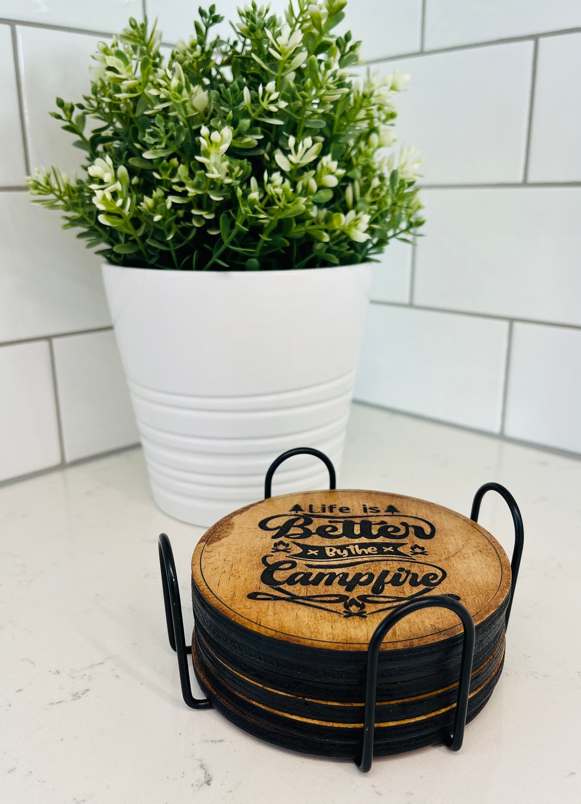Laser-engraved Wood Camping Drink Coasters - Etsy