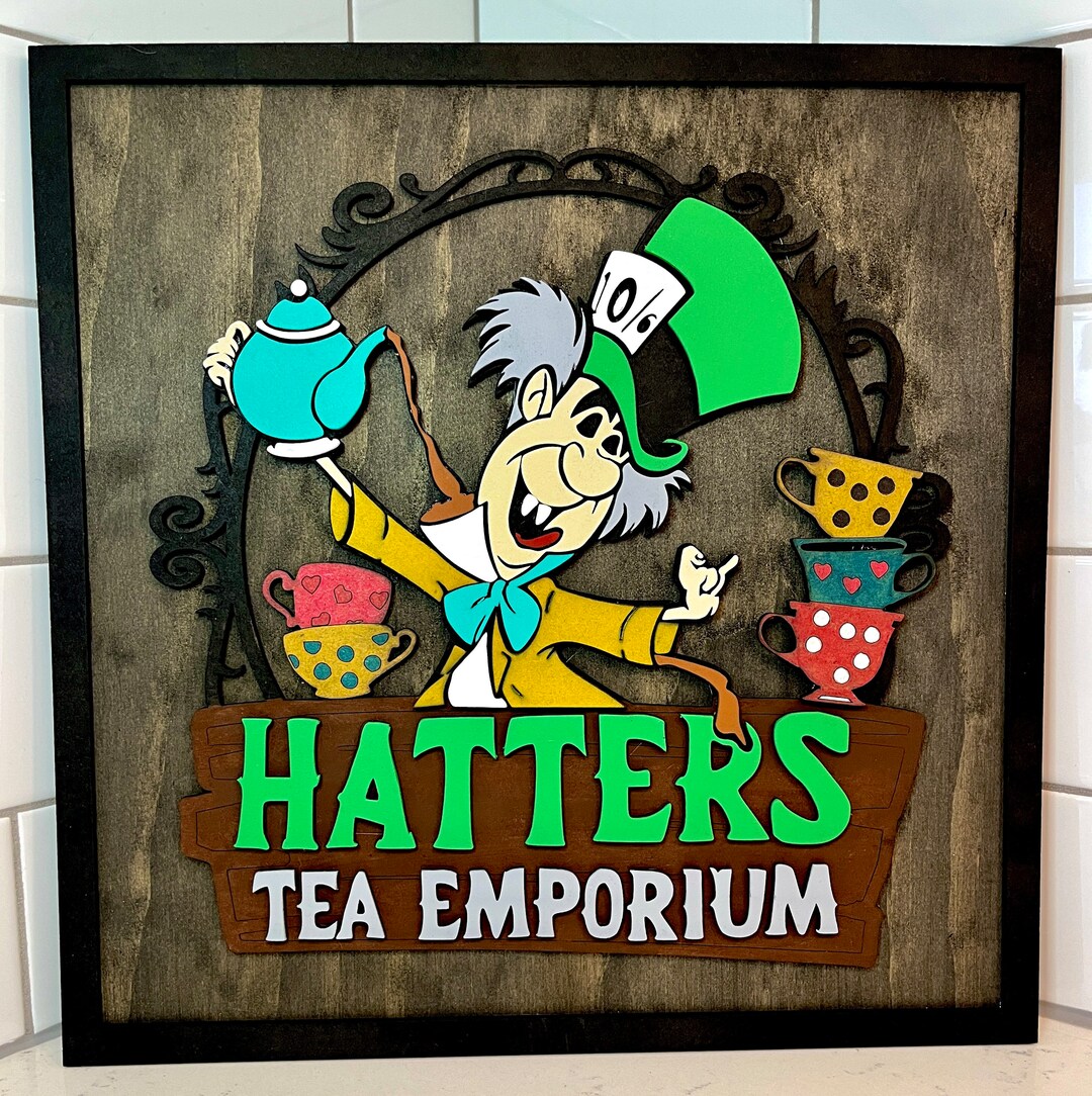 Disney Inspired Hatters Tea Emporium Hanging Wall Sign - Etsy