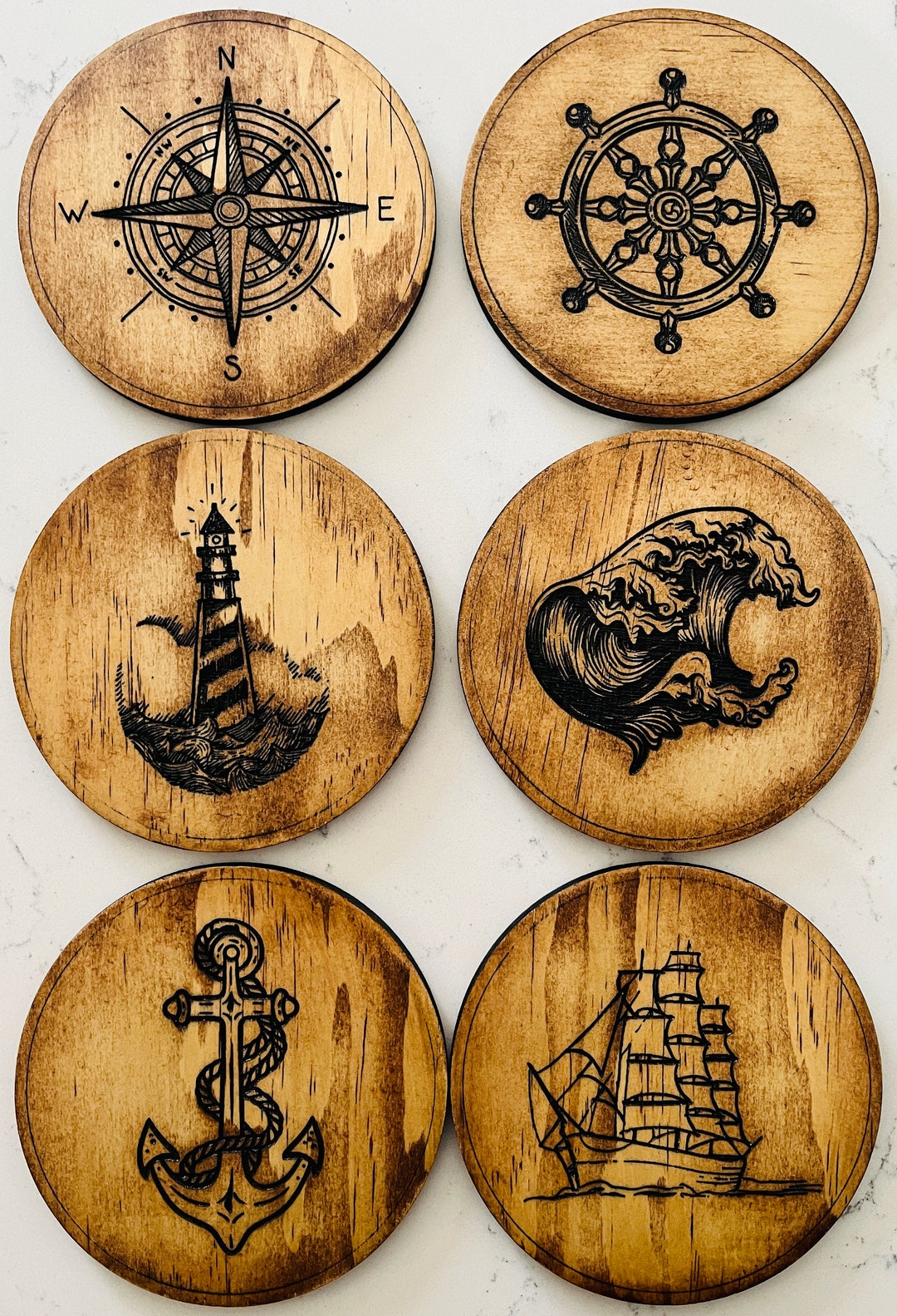 Laser-engraved Nautical Drink Coasters - Etsy